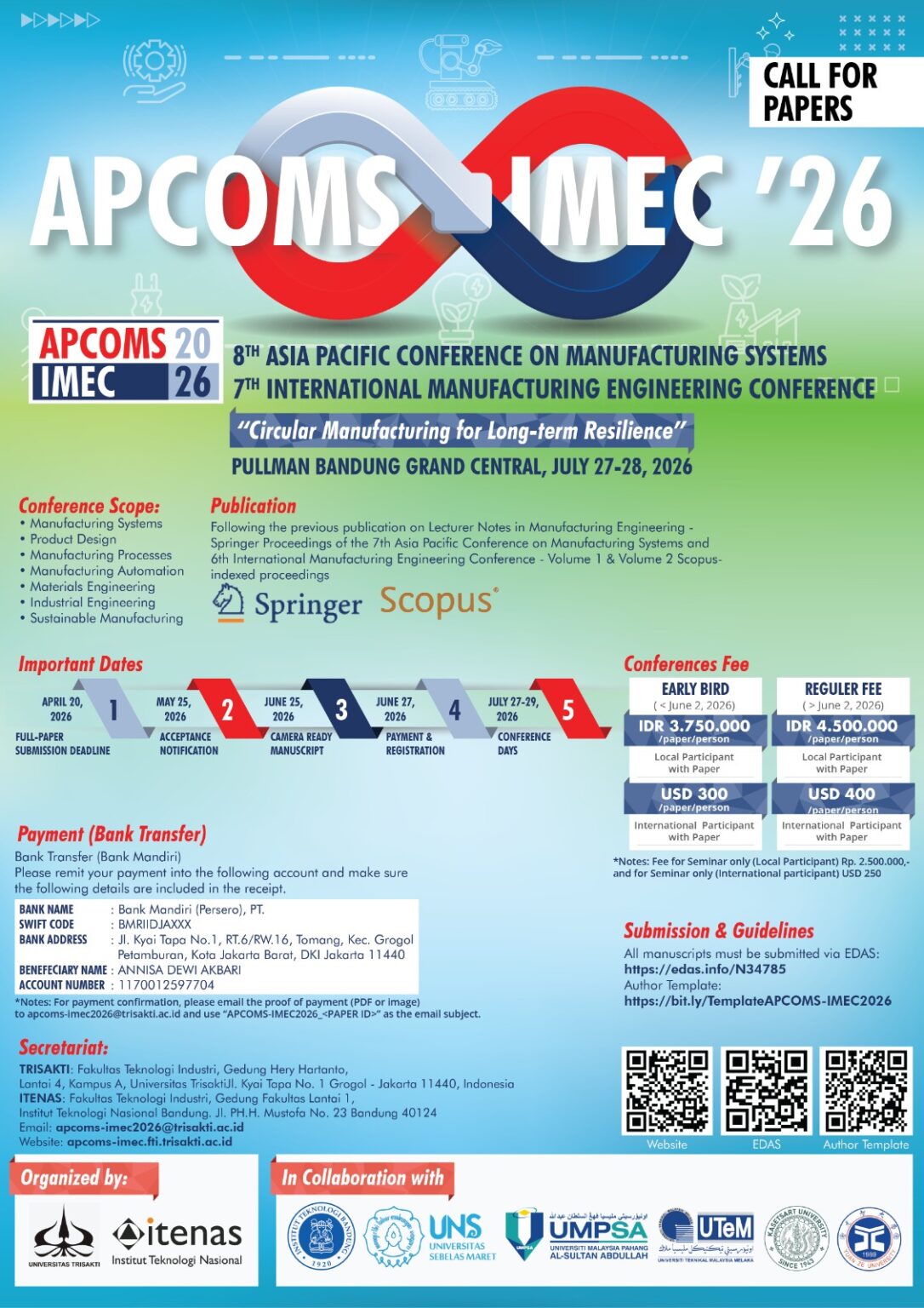 The 8th Asia Pacific Conference on Manufacturing System (APCOMS) & The ...